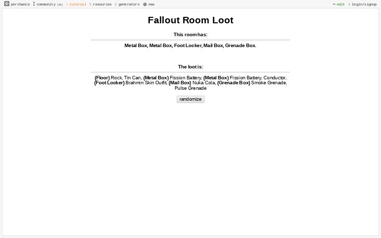 Fallout Room Loot ― Perchance Generator