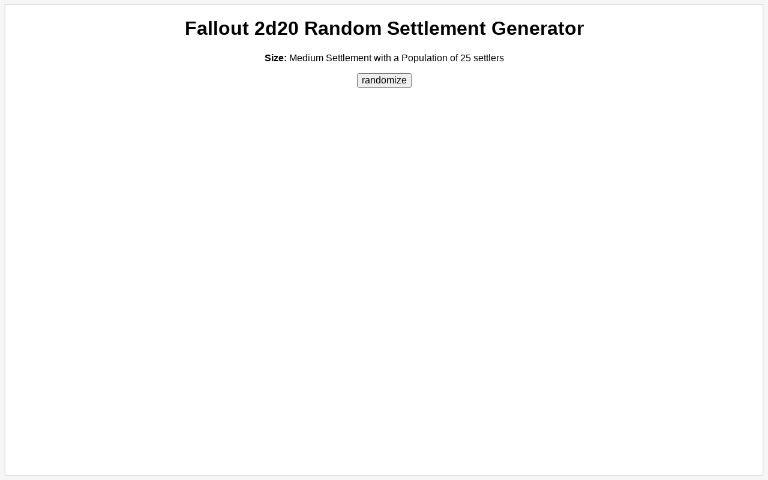 Fallout 2d20 Random Settlement Generator