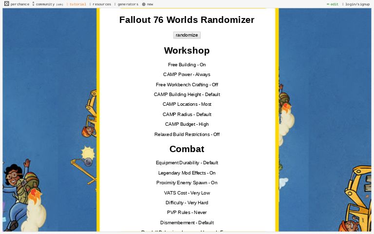 Fallout 76 Worlds Randomizer ― Perchance Generator