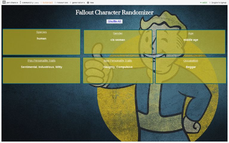 Fallout Character Randomizor ― Perchance Generator
