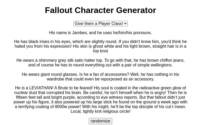 Fallout Character Generator