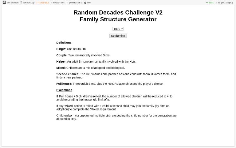 Random Decades Challenge V2 Family Structure Generator