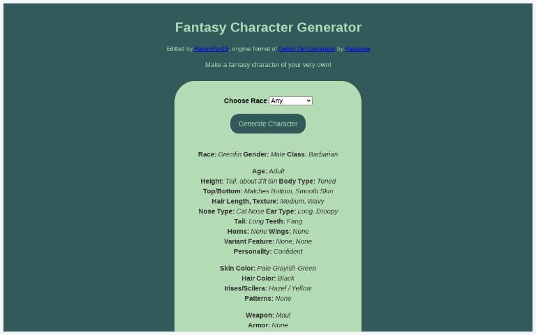 Fantasy Character Generator