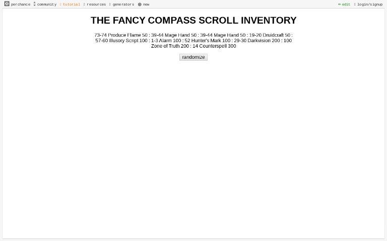 THE FANCY COMPASS SCROLL INVENTORY ― Perchance Generator