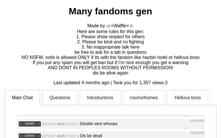 Many fandoms gen ― Perchance Generator