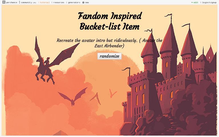 Fandom Inspired Bucket-list Item ― Perchance Generator
