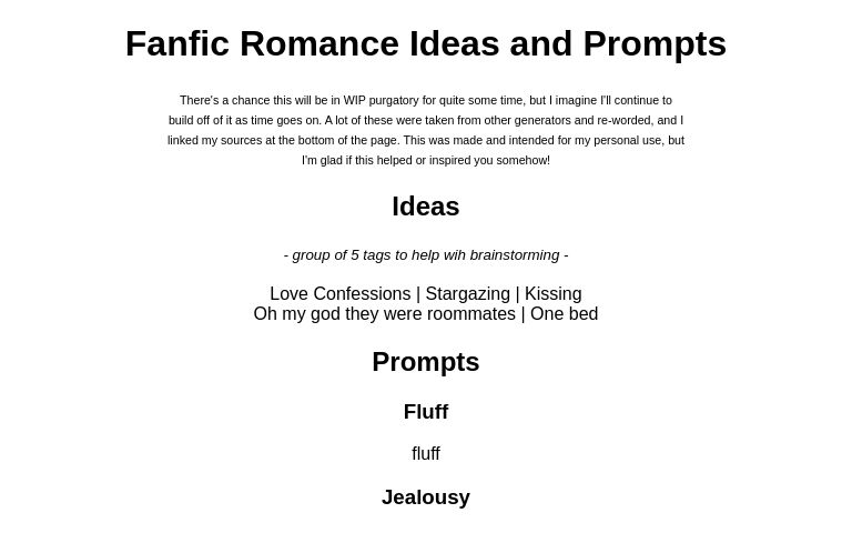 Fanfic Romance Ideas and Prompts ― Perchance Generator