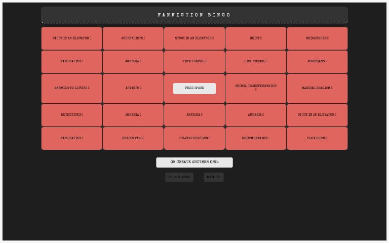Fanfiction Bingo ― Perchance Generator