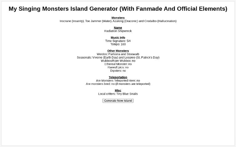 My Singing Monsters Island Generator (With Fanmade And Official Elements)