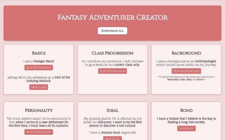 Fantasy Adventurer Creator ― Perchance Generator