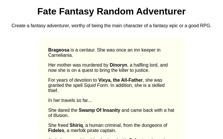 Fate Fantasy Random Adventurer ― Perchance Generator