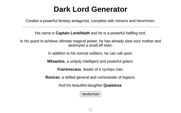 Dark Lord Generator