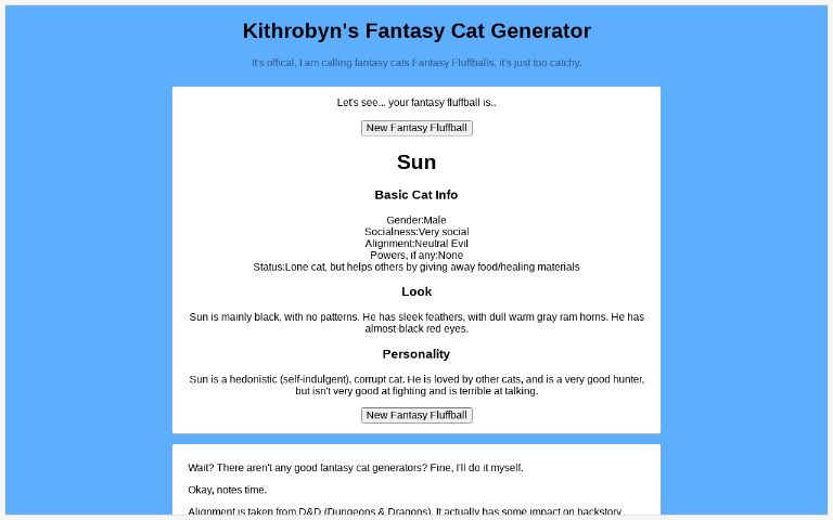 Kithrobyn's Fantasy Cat Generator