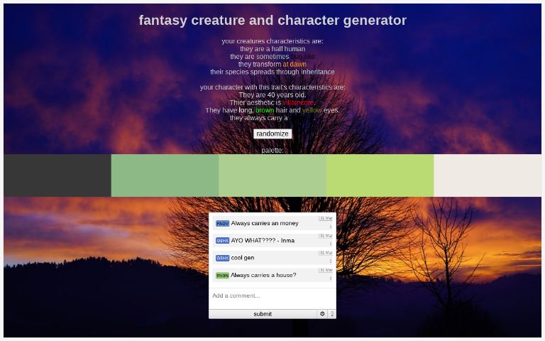 fantasy creature and character generator