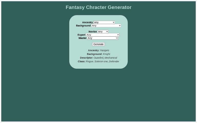 Fantasy Chracter Generator