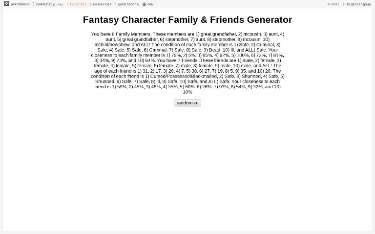 Fantasy Character Family & Friends Generator