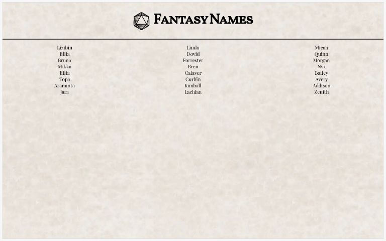 Fantasy Names ― Perchance Generator