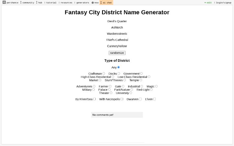 Fantasy City District Name Generator