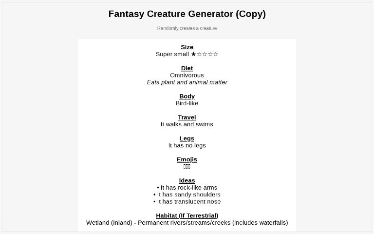 Fantasy Creature Generator (Copy)