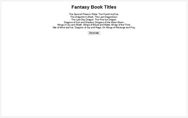 Fantasy Book Titles ― Perchance Generator
