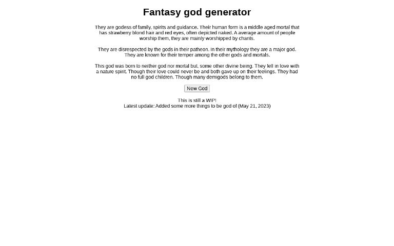 Fantasy god generator