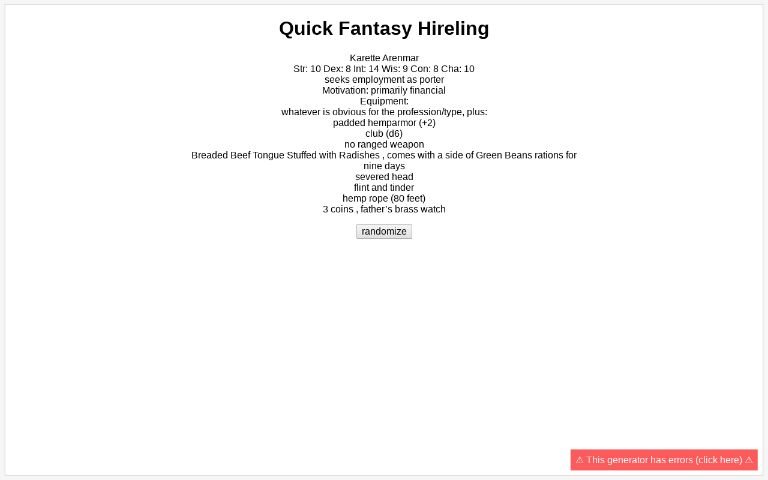 Quick Fantasy Hireling ― Perchance Generator