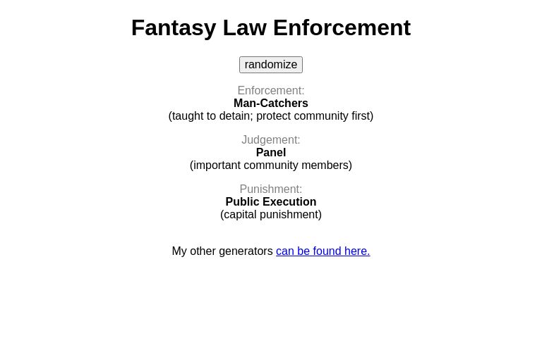 Fantasy Law Enforcement ― Perchance Generator
