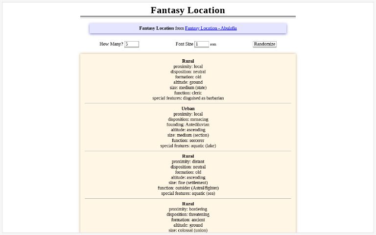 Fantasy Location ― Perchance Generator