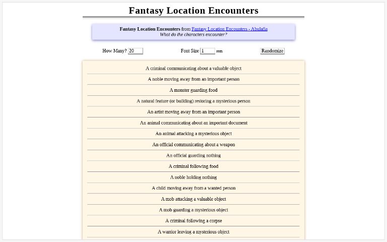 Fantasy Location Encounters ― Perchance Generator