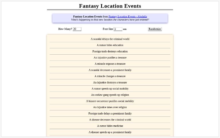 Fantasy Location Events ― Perchance Generator