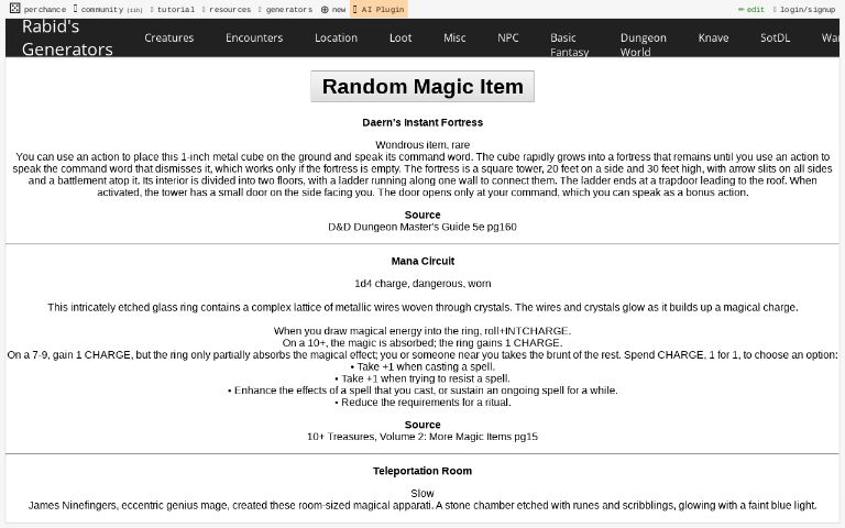 Random Magic Item ― Perchance Generator