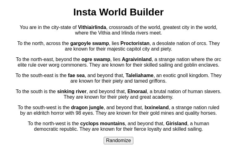 Insta World Builder ― Perchance Generator