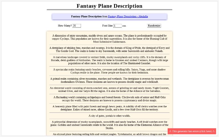 Fantasy Plane Description ― Perchance Generator