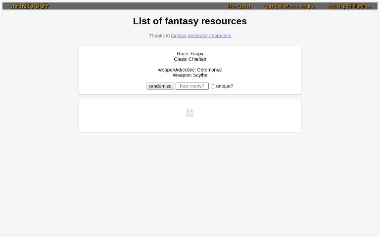 List of fantasy resources ― Perchance Generator