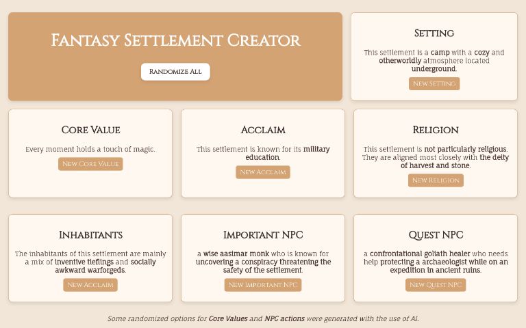 Fantasy Settlement Creator ― Perchance Generator