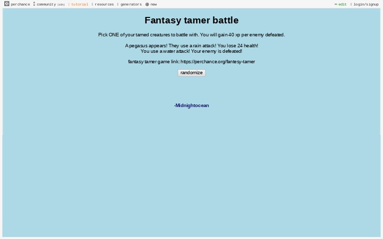 Fantasy tamer battle ― Perchance Generator