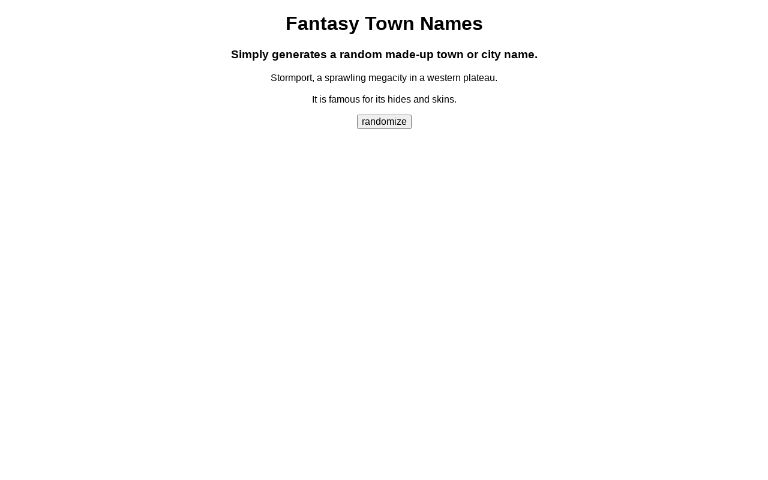 Fantasy Town Names ― Perchance Generator