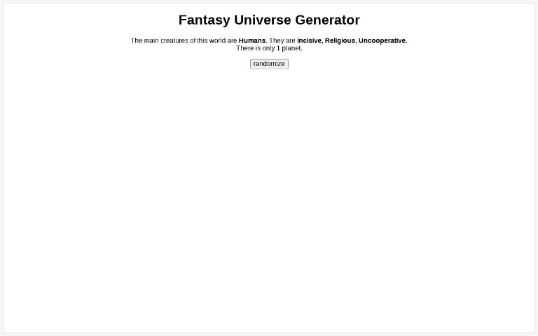 Fantasy Universe Generator
