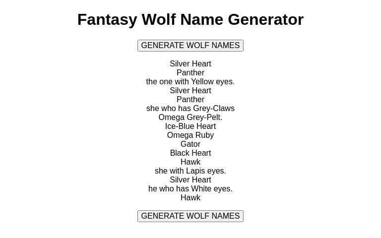 Fantasy Wolf Name Generator