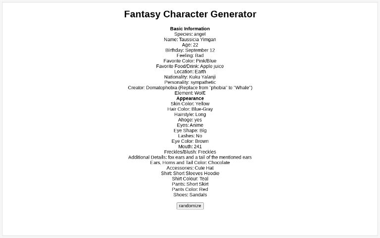 Fantasy Character Generator