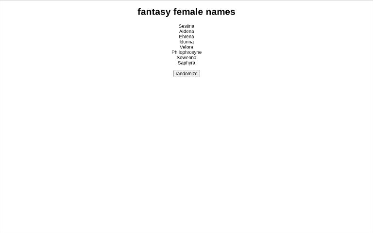fantasy female names ― Perchance Generator