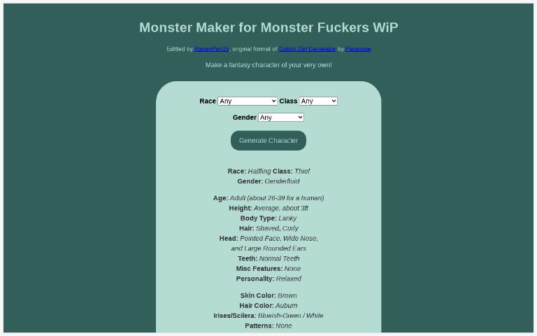 Monster Maker for Monster Fuckers WiP ― Perchance Generator