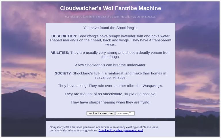 Cloudwatcher's Fantribe Machine ― Perchance Generator