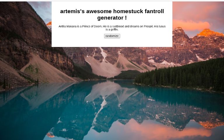 artemis's awesome homestuck fantroll generator