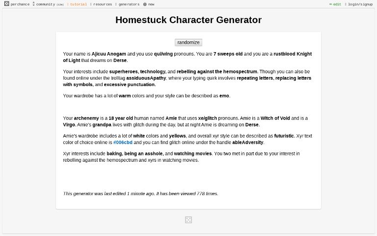 Homestuck Character Generator