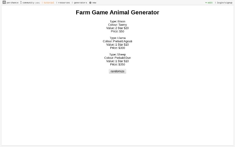 Farm Game Animal Generator