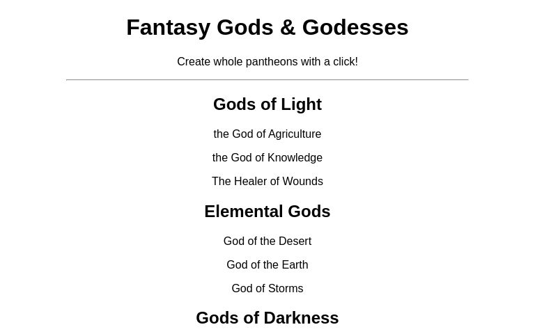 Fantasy Gods & Godesses ― Perchance Generator