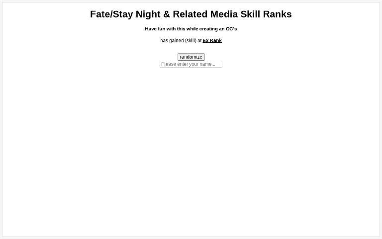 Fate/Stay Night & Related Media Skill Ranks ― Perchance Generator