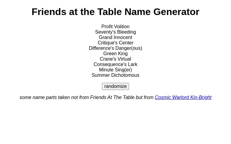 Friends at the Table Name Generator