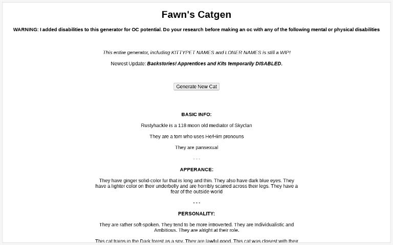Fawn's Catgen ― Perchance Generator